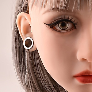 DOEARKO 2PCS Fashion Feathers Design Gauges for Ears Tunnels Dangle Chain Expander Stretchers Earrings 2g to 1 inch (10mm(00G), Silver)