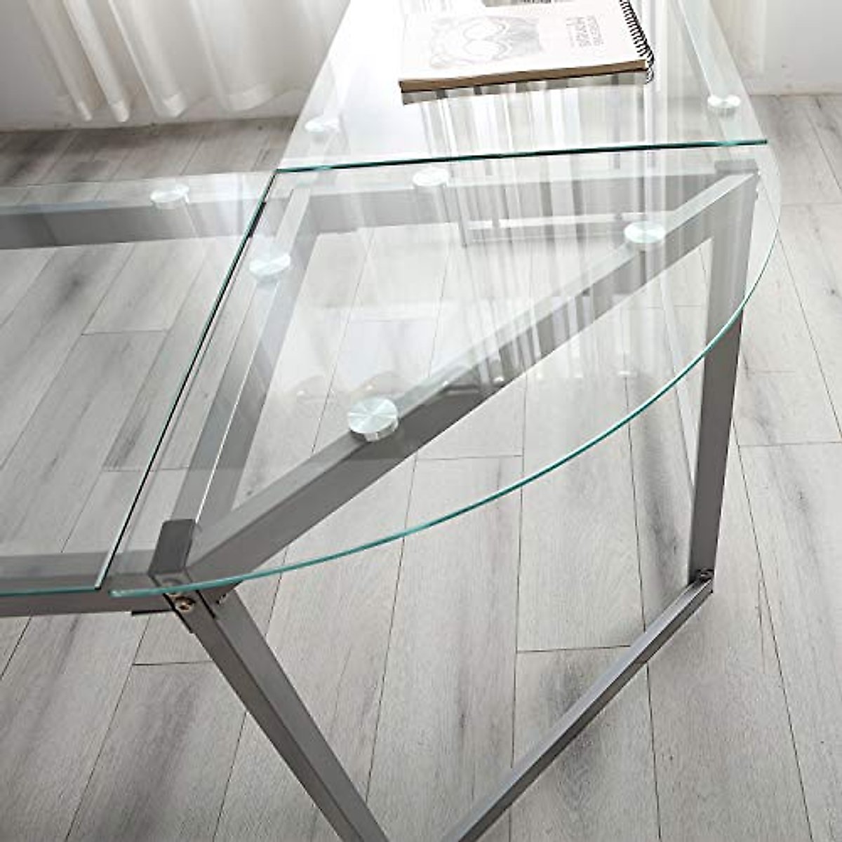 soges 59 inches L-Shaped Desk with Tempered Glass Computer Desk L Glass Table Corner Desk Computer Table,Clear UT-096