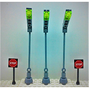 Building Toys 2 Lane Main Road Traffic Light City Town Village Street Stop Sign Bus Stop Post Box Compatible with All Major Brick Brands Educational Toy Ages 4+ 1:64 (3 Street Lights 2 Stop Signs)