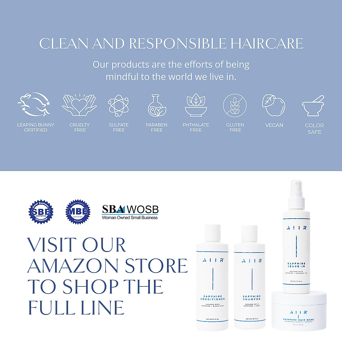 AIIR Sapphire Leave In Conditioner - Lightweight Moisturizing Detangler, Hydrate Dry Damaged Hair, Tame Frizz & Flyaways, Heat Protectant Spray for Blowouts and Thermal Styling, 6 oz