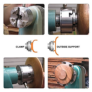 4 Inch Wood Lathe Chuck Set 1" x 8 tpi & 3/4"x16TPI Adapter, Nickel Plated, Self Centering 4 Jaw Wood Turning Chuck (4 inch Chuck With Round Jaw)