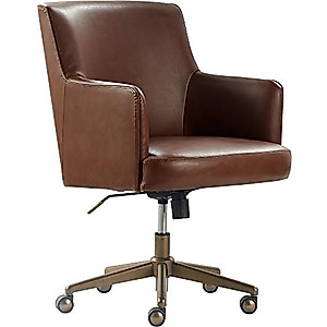 Tommy Hilfiger Belmont Home Office Chair Adjustable Height and 360 Swivel for Computer Desk, Stainless Steel Base with Smooth Rolling Casters, Bonded Leather Upholstery, Cognac Brown