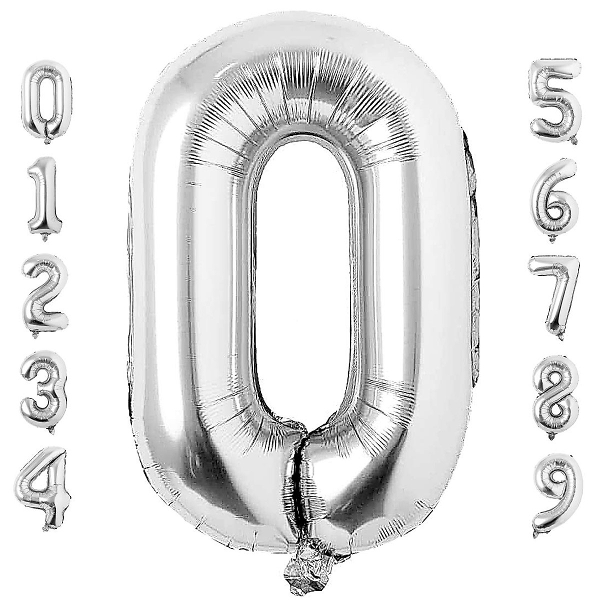40 Inch Large Silver Number 0 Balloon Extra Big Size Jumbo Digit Mylar Foil Helium Balloons for Birthday Party Celebration Decorations Graduations Wedding Anniversary Baby Shower Supplies Engagement