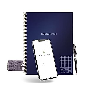 Rocketbook Matrix Graph Notebook - Eco-Friendly Reusable Notebook with 1 Pilot Frixion Pen & 1 Microfiber Cloth Included - Dark Blue, Letter Size (8.5" x11") (MTX-L-K-CDF)
