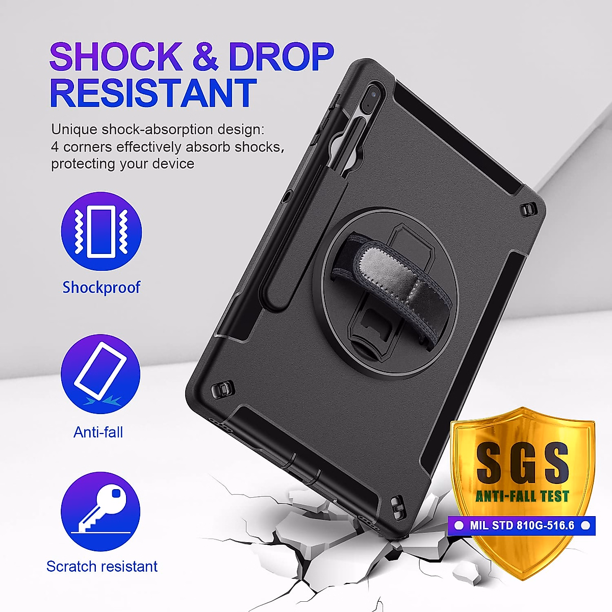 Case for Samsung Galaxy Tab S7 FE 2021/S8 Plus 2022 : Military Grade TPU Shockproof Heavy Duty Protective Cover for Tab S7 Plus 12.4 Inch with S-Pen Holder &Rotating Kickstand &Handle &Shoulder Strap