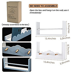 COMAX Nursery Floating Book Shelves Wall Bookshelf for Kids, Wall Book Shelf for Kids Room Bedroom, Hanging Nursery Book Shelves Wall Mounted Bookshelves, Hanging Baby Bookshelf Nursery Shelves White