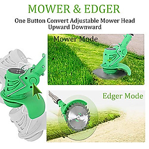 sazoley Cordless String Trimmer Edger 21V 450W Lawn Mower Rechargeable Grass Pruning Cutter Garden Tools with Telescopic Pole Replace Blade