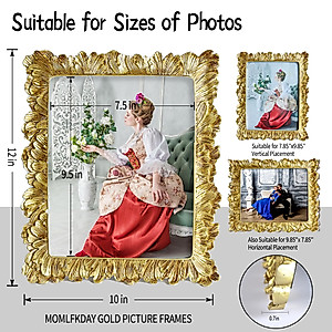 MOMLKFDAY Gold 8x10 Picture Frames Vintage Photo Frame Rose Gold Flower Leaf with Glass Front Antique Picture Frame for Tabletop Wall Hanging (Gold Leaf-8x10)