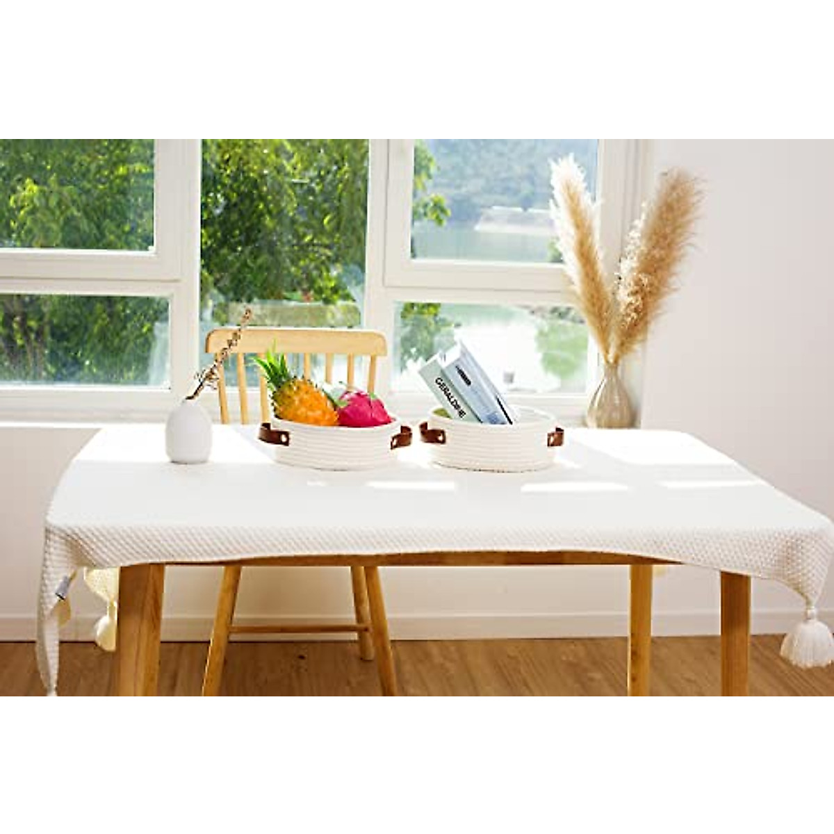 Small Basket for Organizing Small Cotton Rope Woven Storage Bins Dog Toy Bin Mini Rope Basket Small Organizer Bins Little Basket with Handle for Kids Baby Cloth Christmas Gift Empty, XS White 2 Pack