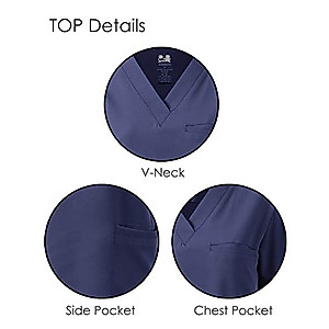 Dagacci Medical Uniform Unisex 4-Way Stretch Scrubs Set Medical Scrubs Top and Pants Navy L