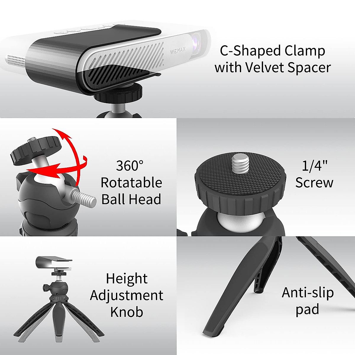 WEMAX Go Advanced Portable Laser Projector with Mini Projector Tripod Stand, 600 ANSI Lumens, 1.5Hrs Battery