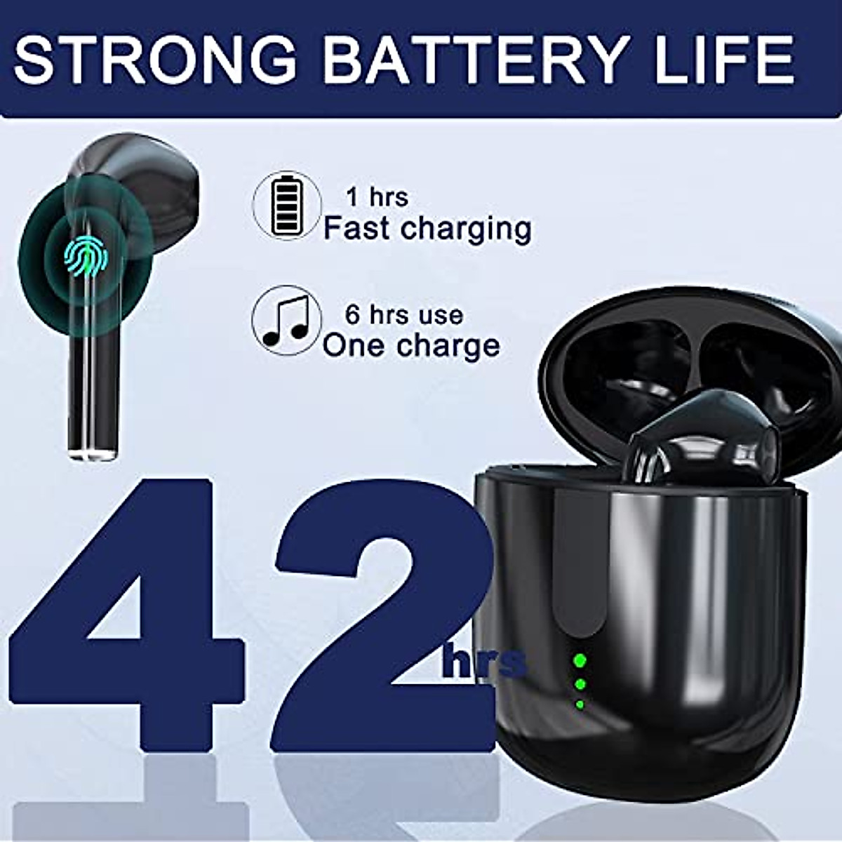 Wireless Earbuds，Bluetooth 5.3 Noise Cancelling Earbuds，Bluetooth Headphones 3D HIFI Stereo Bass， IPX7 Waterproof Sports Touch Control with USB-C Fast Charge Mini Charging Case for Android ios
