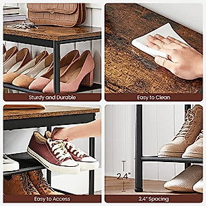 VASAGLE Shoe Bench, Shoe Rack Bench for Entryway, with 2 Fabric Storage Shelves, Holds 6-8 Pairs, Rustic Brown and Black ULHS100B01