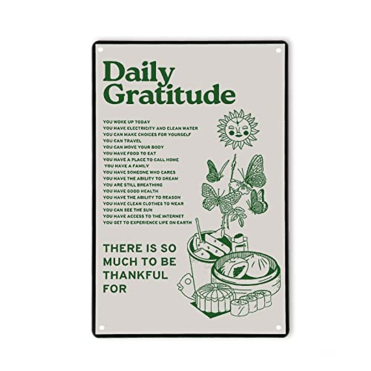 Room Decor Aesthetic Wall Decor Daily Gratitude Inspirational Metal Tin Sign, Green Boho Home Coffee Room Wall Office Decor 8X12Inch