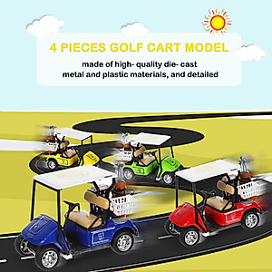 Mini Golf Cart Model Toy Metal Pull Back Action Cart 1:36 Scale Golfcart Pullback Vehicle for Boys Girls Toys Dollhouse Cake Toppers Decor, 3.9 Inch (4 Pcs)