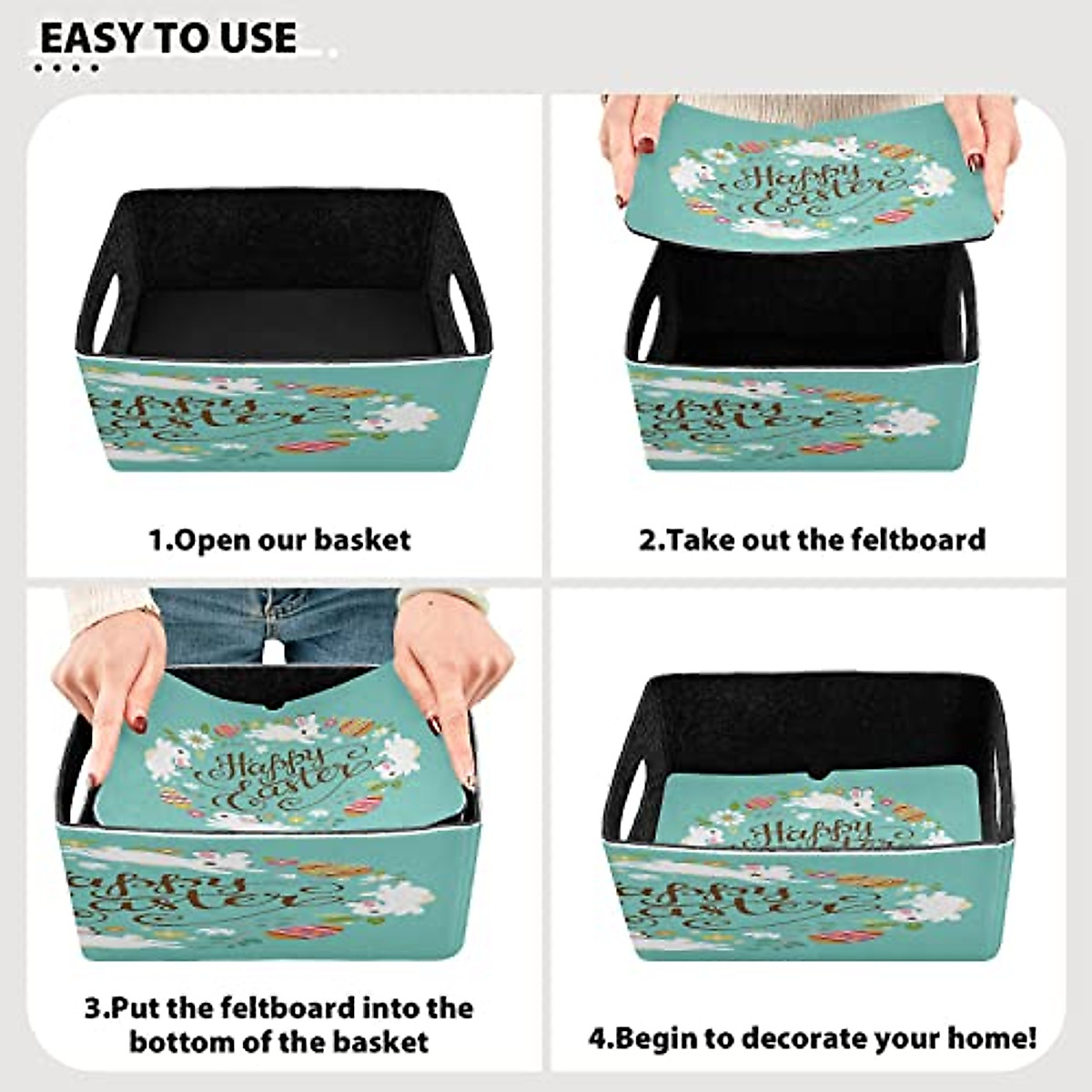 Easter Bunny Eggs Storage Basket Felt Storage Bin Collapsible Towel Storage Decorative Baskets Organizer for Clothes Towels Magazine