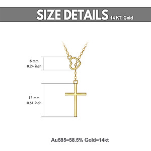 SISGEM 14K Real Gold Cross Necklace for Women,Yellow/White Gold Small Heart Cross Y-Necklaces,Anniversary Birthday Jewelry Present for Wife Mom 16''+2''