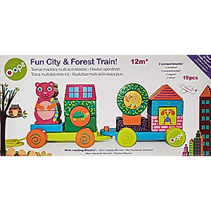 OOPS Fun Forest & City Train - Wooden Pull Along Toy and Stacking Puzzle for Toddlers