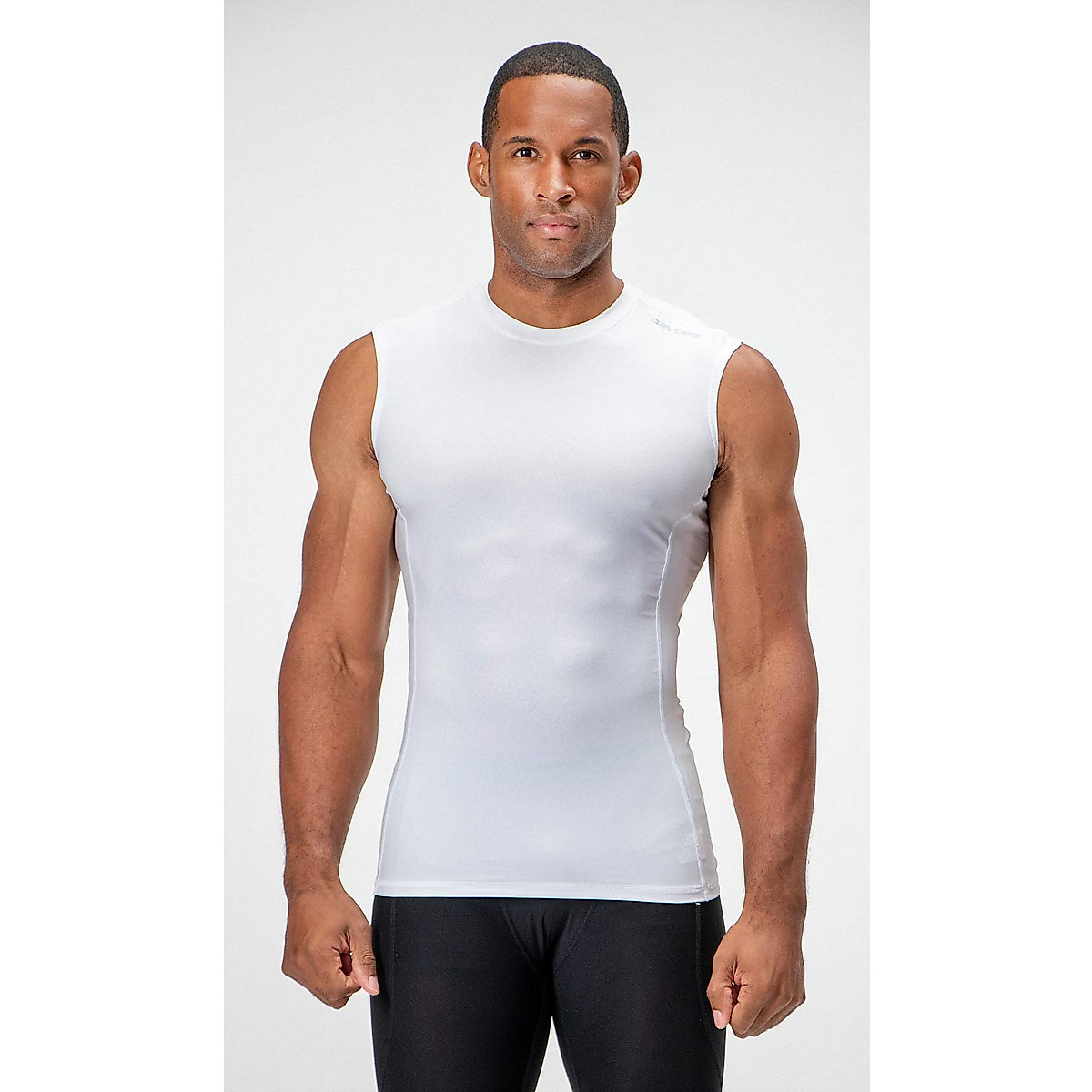 DEVOPS 3 Pack Men's Athletic Compression Shirts Sleeveless (Large, White/White/White)
