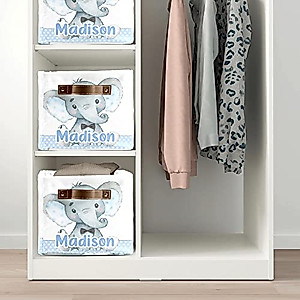 Deven Elephant Blue Personalized Large Storage Baskets for Organizing Shelves with Handle,Closet Decorative Storage Bins for Toy, Bathroom,Nursery,Home 1 Pack