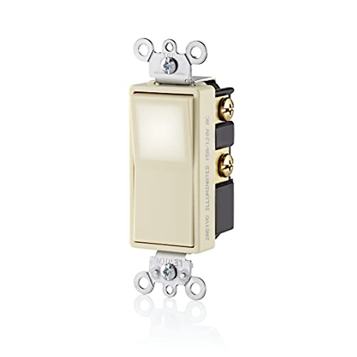 Leviton L5614-2T 15 Amp, 120/277 Volt, Decora LED Illuminated Rocker Single 4-Way AC Quiet Switch, Residential Grade, Grounding, Light Almond