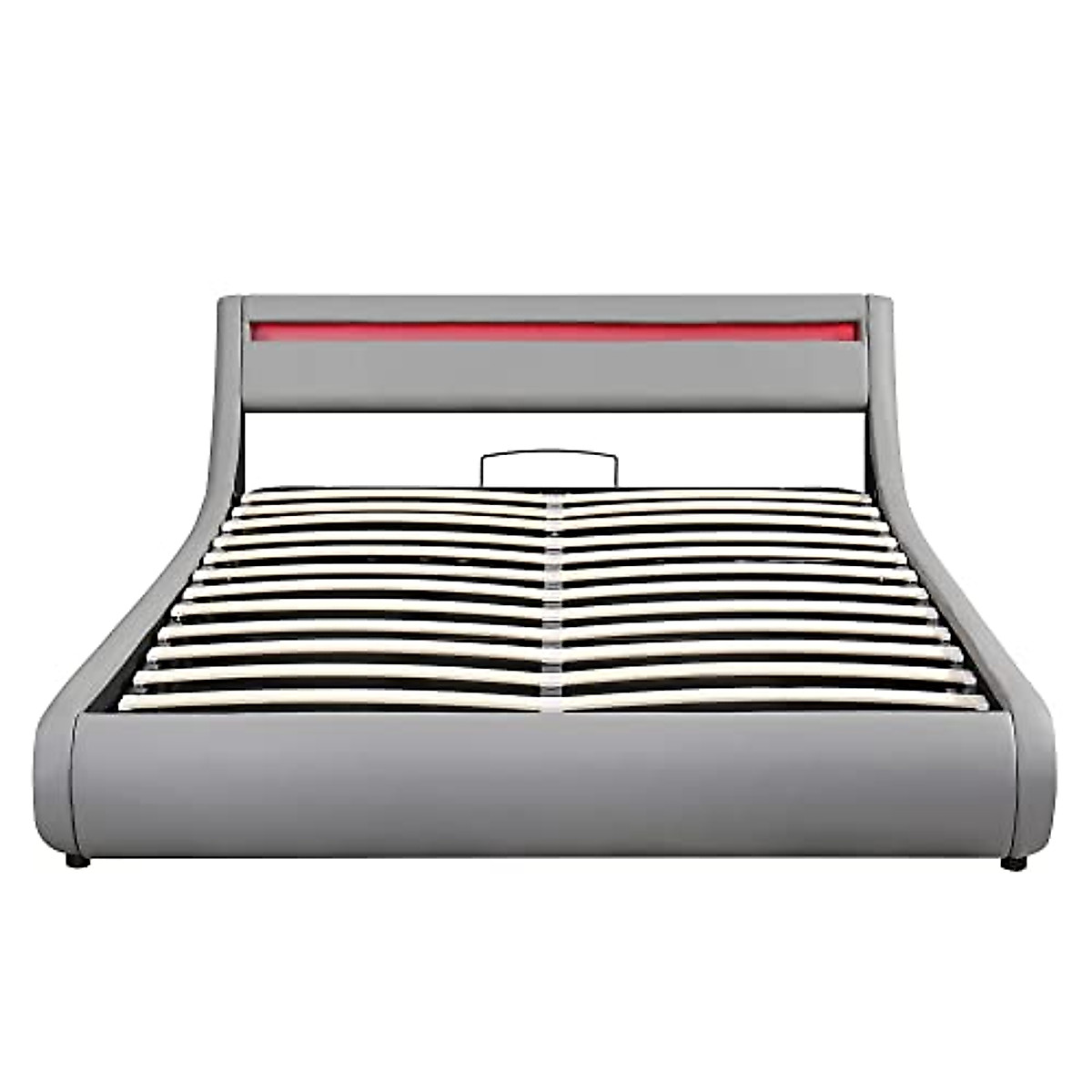 Prohon Queen Size Platform Bed with LED & Hydraulic Storage System, Upholstered Bed Frame Faux Leather with Headboard, No Box Spring Needed, Bedframes for Kids, Teen & Adults, Grey