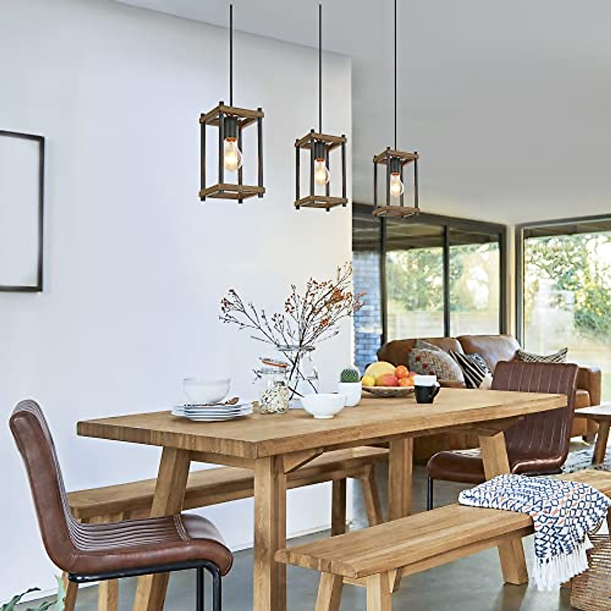 KSANA Pendant Lighting for Kitchen Island, Faux-Wood Pendant Light, Farmhouse Lighting for Dining, Foyer, Entry, Living Room