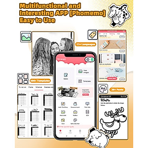 Memoqueen M04AS Mini Sticker Printer - Pocket Thermal Printer Wireless Portable Printer for iPhone with 3 Rolls 110mm Black on White Non-Adhesive Paper, Great for Memo, Notes, Photo, Journal