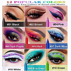 Geruicee 12 Colors Eyeliner Pen Set,Glitter Eyeliner Pencil,Pearl Eyeliner Pencil Waterproof Colored Eyeliners Long-Lasting Professional Eye Makeup Set for Women