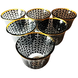 Chandler Espresso Turkish Arabica Coffee Cup Assorted Design Available from Brand 70ml 2.5oz Set of 6 Cups with Gift Box (Porcelain, White Porcelain with Black Flowers H)