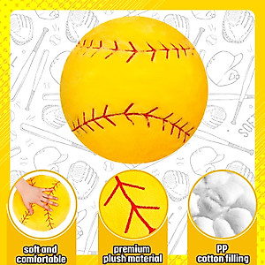 Gerrii 4 Pcs Basketball Softball Football Soccer Volleyball Tennis Pillow 3D Sports Pillow Fluffy Plush Stuffed Throw Pillow Sport Theme Cushion Plush Stuffed Pillow Gift Decor (Softball,10 Inch)