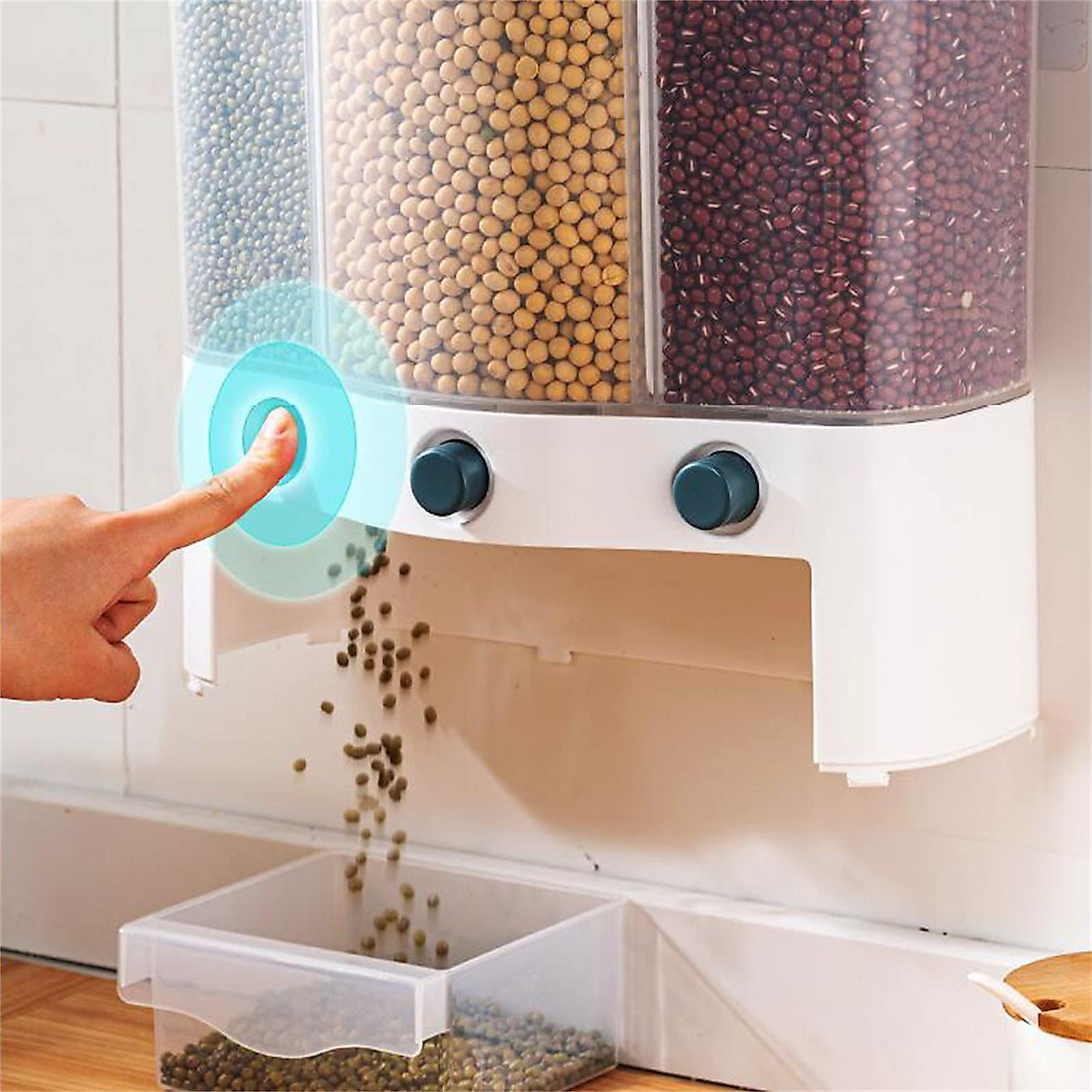 BhshuidlS Dry Food Dispenser Container 3 Grid Rice Storage Dispenser Container Grain Dispenser for Small Granular Grains