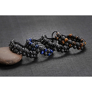 Top Plaza Men Women 8mm Lava Rock Stone Aromatherapy Essential Oil Diffuser Bracelet Braided Rope Natural Stone Yoga Beads Bracelets - Black Agate Onyx