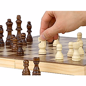 Regal Games 15 Inch Wooden Chess Set - 2 Extra Queens - Folding Board, Portable Chess Board Game Sets with Staunton Game Pieces Storage Slots - Chess Set for Kids and Adults