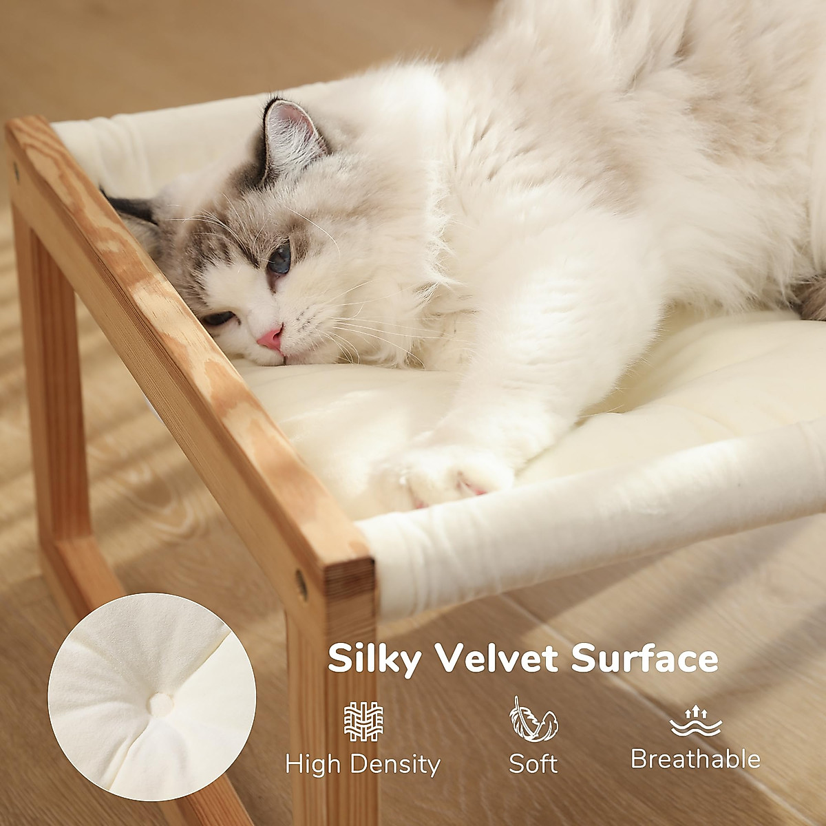 FUKUMARU Cat Bed, Plush Velvet Cat Beds for Indoor Cats, Wooden Cat Hammock, 21 x 16.5 Inch Cat Couch, Suitable for Cats, Dog, Bunny, Rabbit, Kitten and Small Animal
