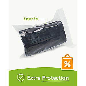 FriCARE Made in USA, 4-ply Black Disposable Face Mask ECOGUARD, ASTM Level 3 Performance Proven in Third Party Independent Labs Studies Pack of 50