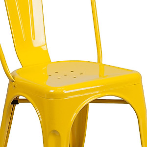 Flash Furniture Luke Commercial Grade 4 Pack Yellow Metal Indoor-Outdoor Stackable Chair