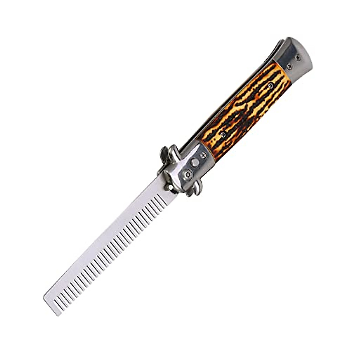 SwitchBlade Comb, Resin Handle Comb Folding Butterfly Comb Training Practice Comb Outdoor Practice Comb for Hair Beard or Mustache, Stocking Stuffers(Imitated bovine bone color)