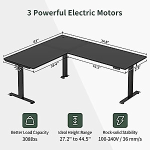 FEZIBO 75 Inch L Shaped Standing Desk with File Cabinet, Rustic Brown