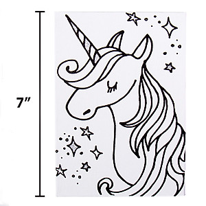 Horizon Group USA Pre-Printed Canvas & Paint Art Set, 3-Pack, 5x7 Canvas Panels, 12 Tempera Paints, 6 Easy-Grip Assorted Paintbrushes for Paint Projects, Panda, Fox & Glitter Unicorn.