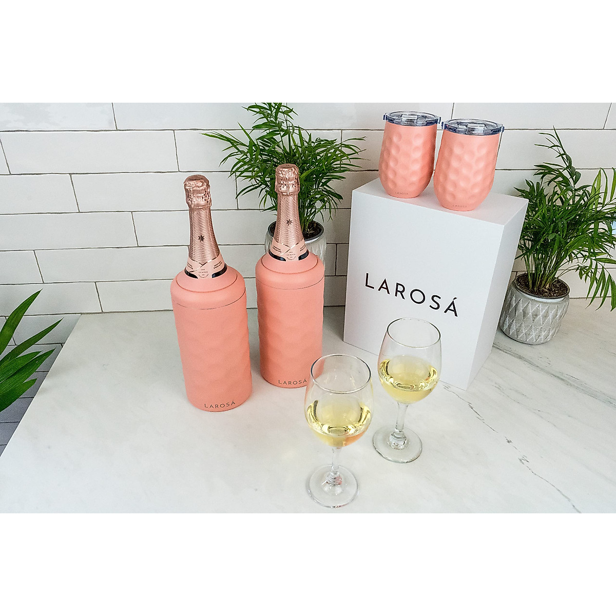 LAROSÁ Gift Set - Wine Chiller with 2 Stemless Wine Tumblers - Unique Gift Ideas for Wine & Champagne Enthusiasts - Wine Bottle Chiller Gift Set - Powder Coated & Double Walled Stainless Steel
