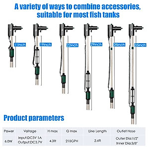 AQQA Aquarium Rechargeable Gravel Cleaner,Energy Saving Fish Tank Siphon Vacuum Cleaner,Adjustable Flow Rate,Portable Automatic Water Changer,Remove Dirt Wash Sand Water Circulation Filter 6W 210GPH