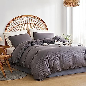 DuShow Seersucker Duvet Cover King-Solid Textured Bedding Cover Set,Soft Duvet Cover Set with Zipper Closure,Corner Ties(Dark Grey,104"x90")