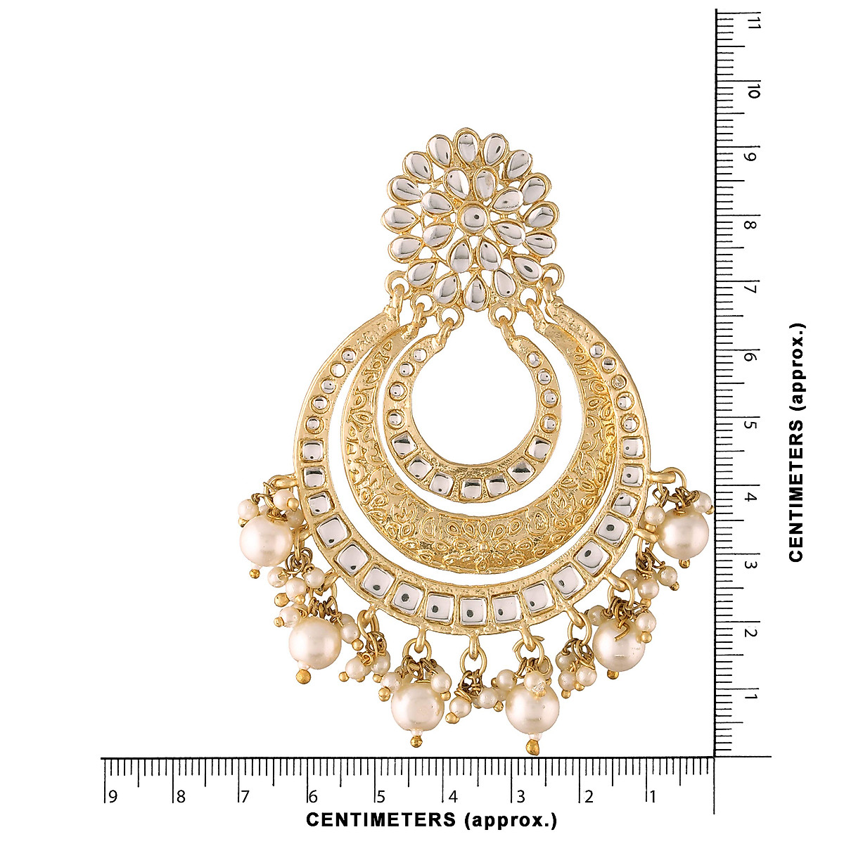 I Jewels 18K Gold Plated Indian Wedding Bollywood Matte Finish Kundan & Faux Pearl Bridal Chandbali Earrings with Maang Tikka Set for Women (TE2860FL)