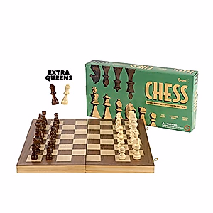 Regal Games 15 Inch Wooden Chess Set - 2 Extra Queens - Folding Board, Portable Chess Board Game Sets with Staunton Game Pieces Storage Slots - Chess Set for Kids and Adults