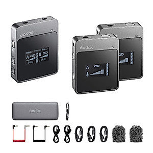 GODOX MoveLink M2 Dual Channel Wireless Microphone System, 2.4G Wireless Built-in Battery Microphone with Portable Type-C Charging Case, Lavalier Mic for Cameras, TikTok, Interview and Recording