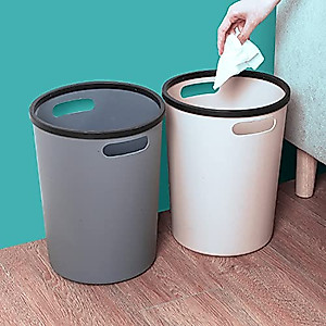 Zhongren 3 Gllon Trash Can Wastebasket Round Plastic Recycling Bin with Handles Garbage Container for Kitchen Office Bathroom Living Room Bedroom Commercial White+Grey-4 Pack