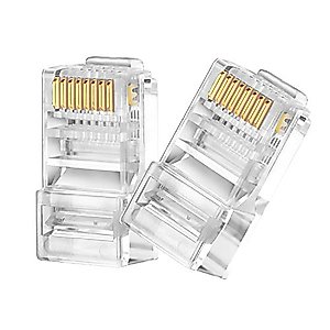 Kinoth RJ45 CAT6 Pass Through Connectors 100 Pack - Easy and Fast Termination - Gold Plated 3 Prong 8P8C Modular Ethernet UTP Network Cable Plug End for Cat6 Cat5e
