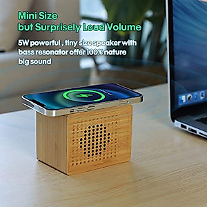 Bluetooth Speaker with Wireless Charger, 10W Fast Wireless Charging, 12-Hour Playtime, Handmade bamboo speakers, Small and portable, HD Sound and Bass for iPhone ipad Android Smart Devices and More
