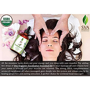 SVA Organics Eucalyptus Essential Oil Organic 4 Oz USDA with Dropper 100% Pure Natural Undiluted Premium Therapeutic Grade Oil for Diffuser, Aromatherapy, Face, Body & Hair Care